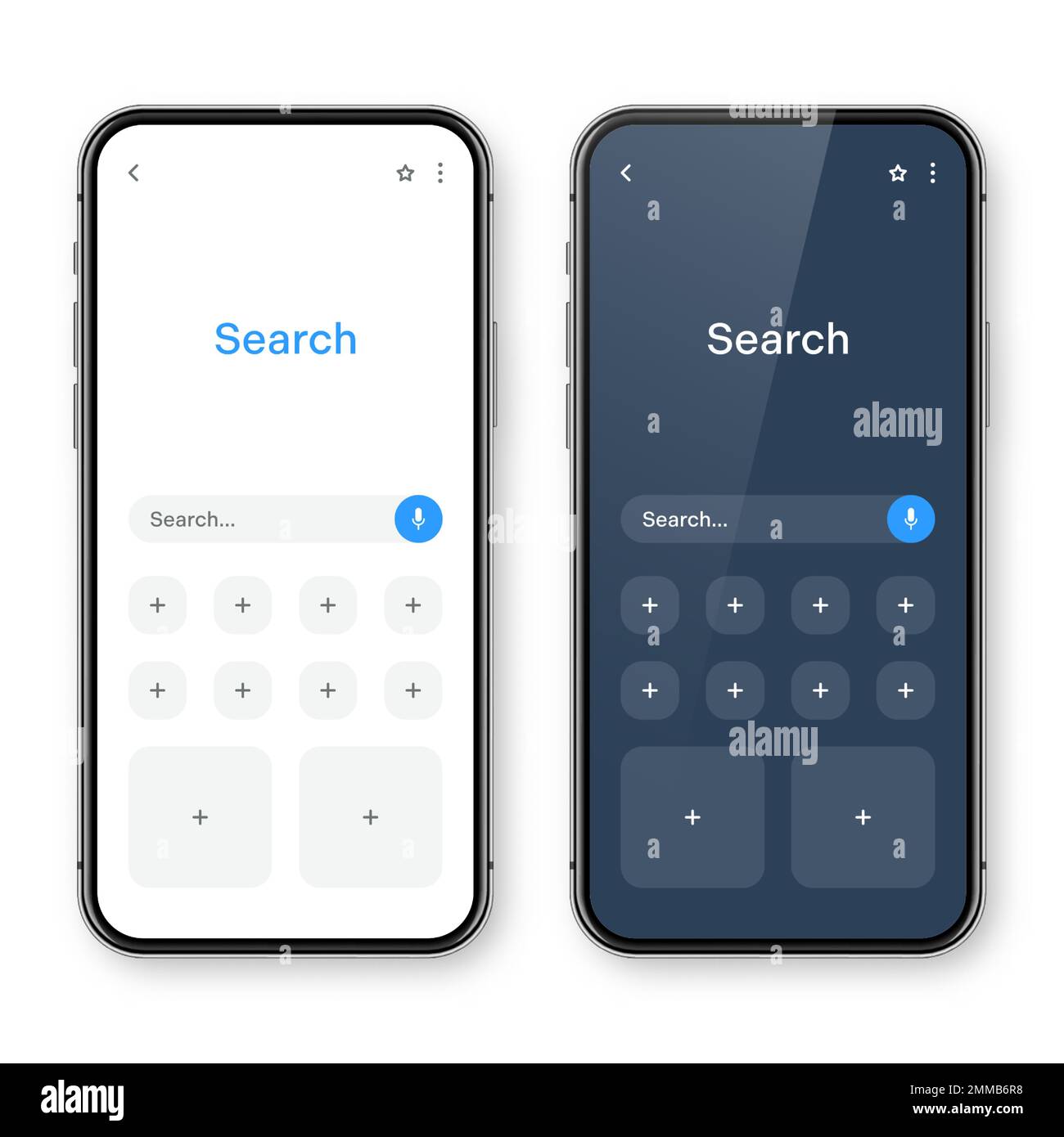 Smartphone with blank internet browser window and search bar, dark mode ...