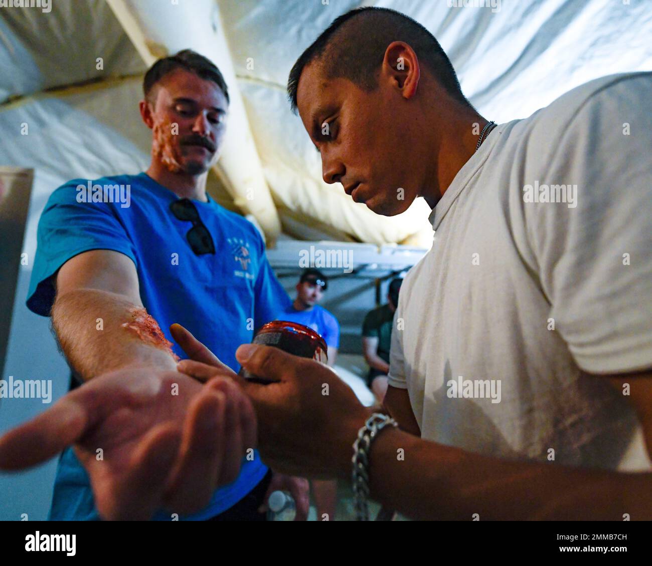 U.S. Air Force Staff Sgt. Gabriel Martinez, a moulage specialist ...