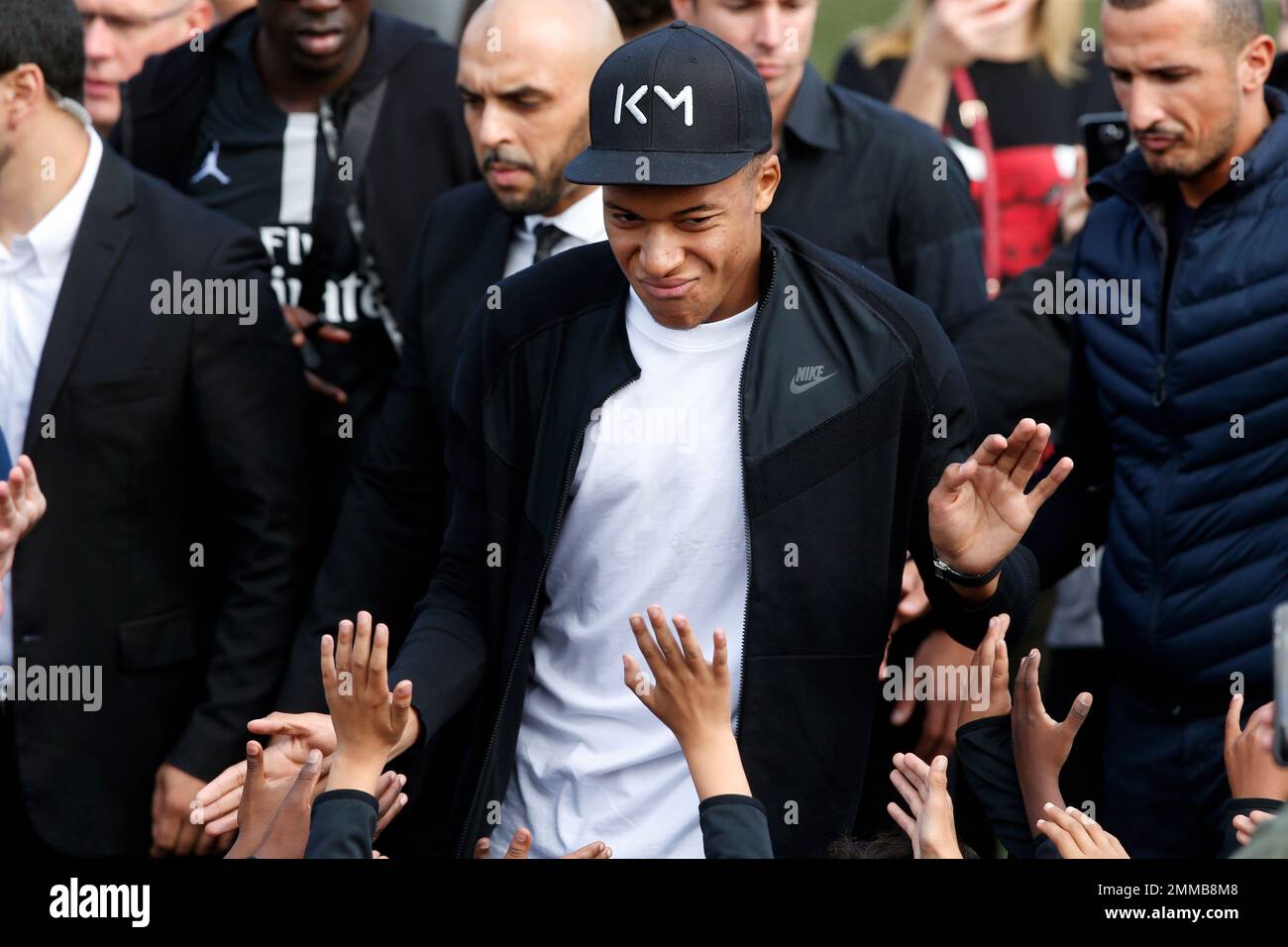 France soccer team player Kylian Mbappe high-fives children during a ...