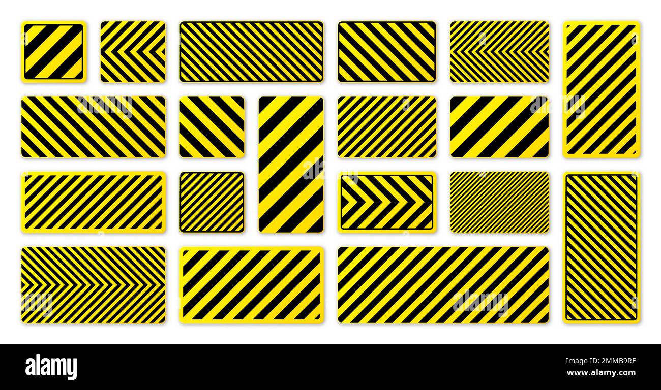 Various black and yellow warning signs with diagonal lines. Attention ...