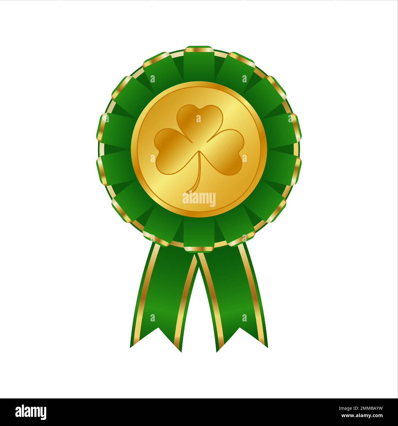 Golden award with shamrock and green ribbon isolated on white ...