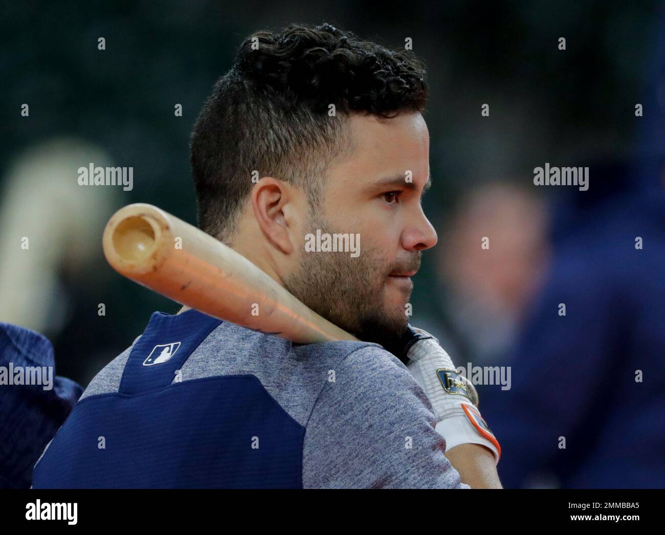 Houston Astros second baseman Jose Altuve watches batting practice ...