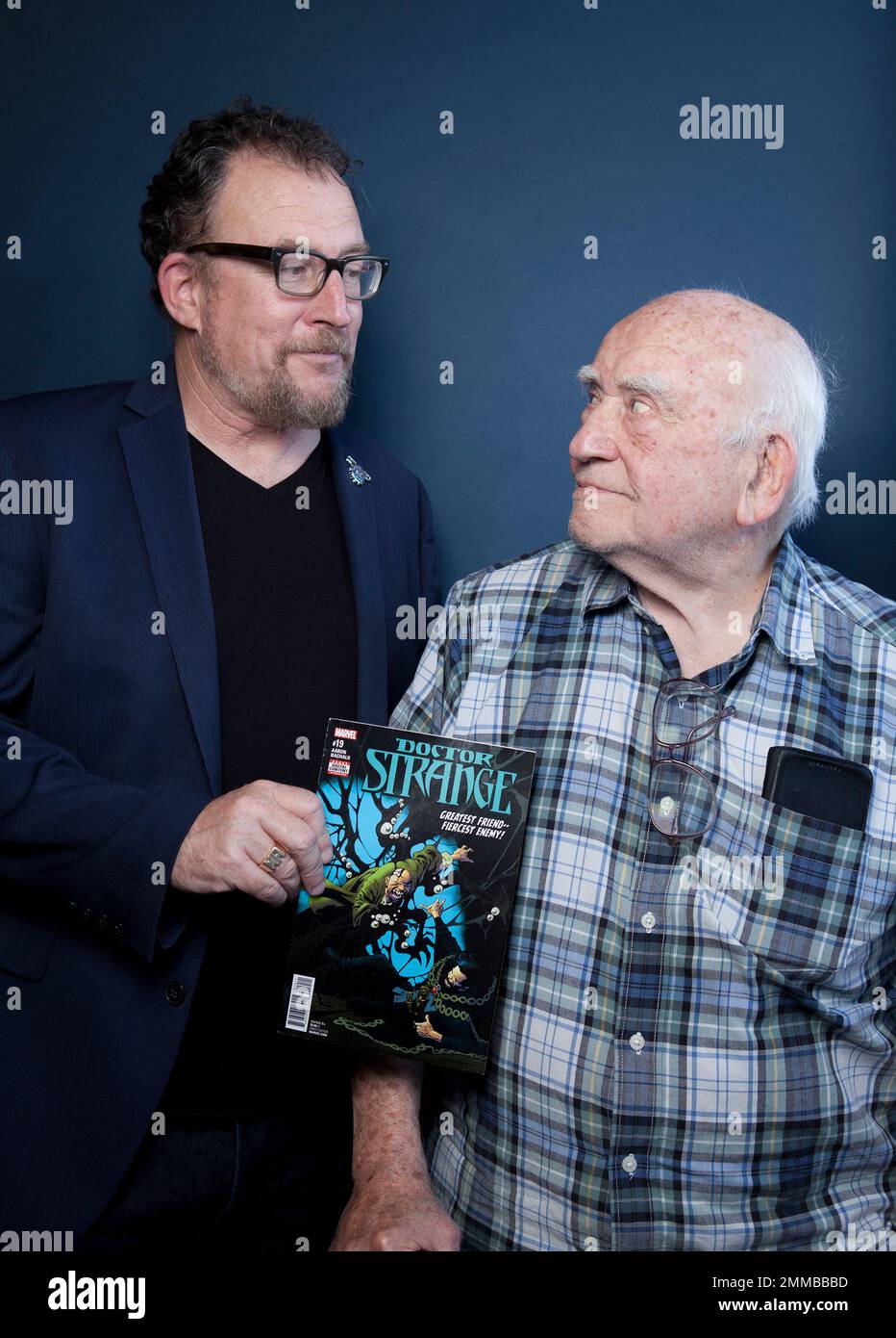 This Oct. 8, 2018 photo shows Ed Asner, right and his son Matt Asner ...