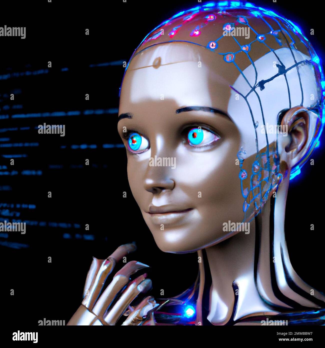 Cyber Girl Humanoid Robot With Artificial Intelligence Digital 3d Illustration On Black