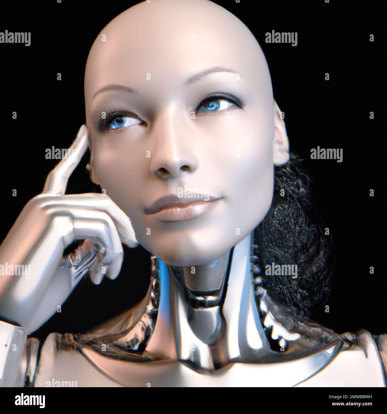 Cyber Girl Humanoid Robot With Artificial Intelligence Digital 3d Illustration On Black