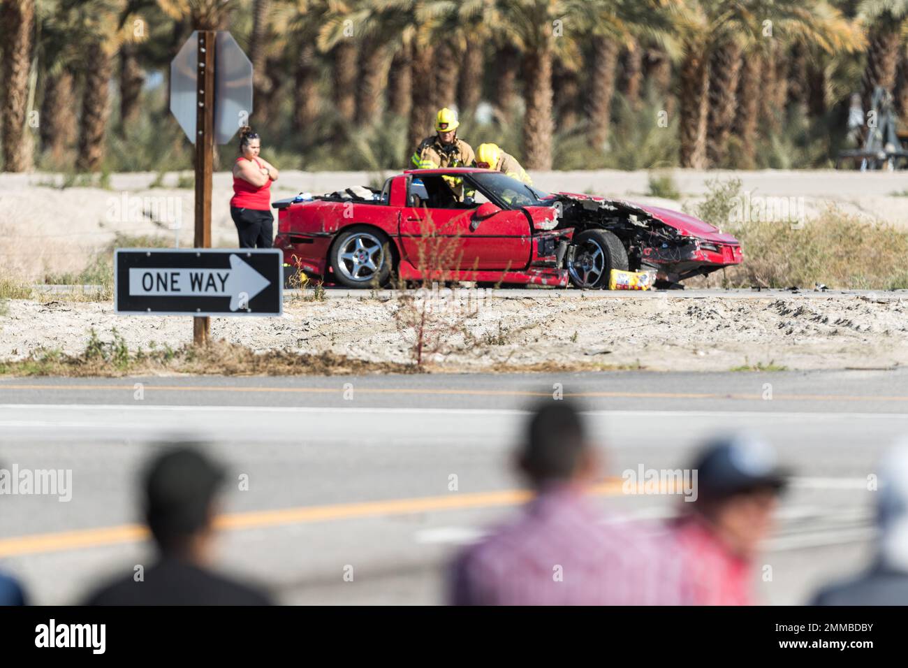 Oasis, California - January 29, 2023. The aftermath of a vehicle ...