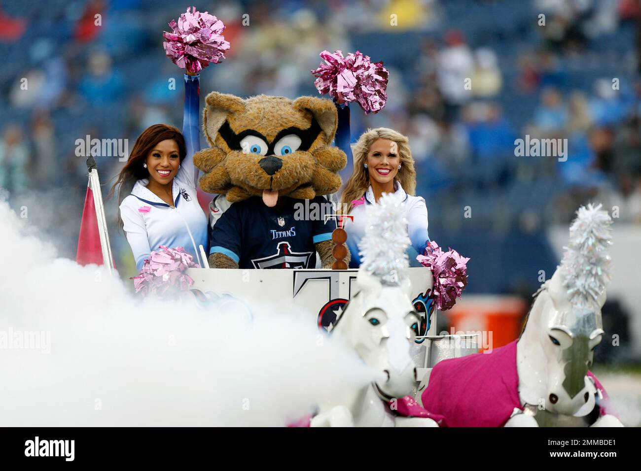 T-Rac, the Tennessee Titans' mascot, rides onto the field with ...