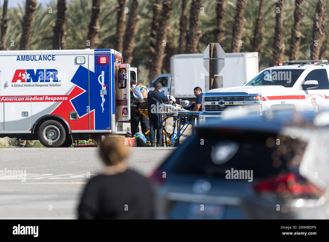 Oasis, California - January 29, 2023. The aftermath of a vehicle ...