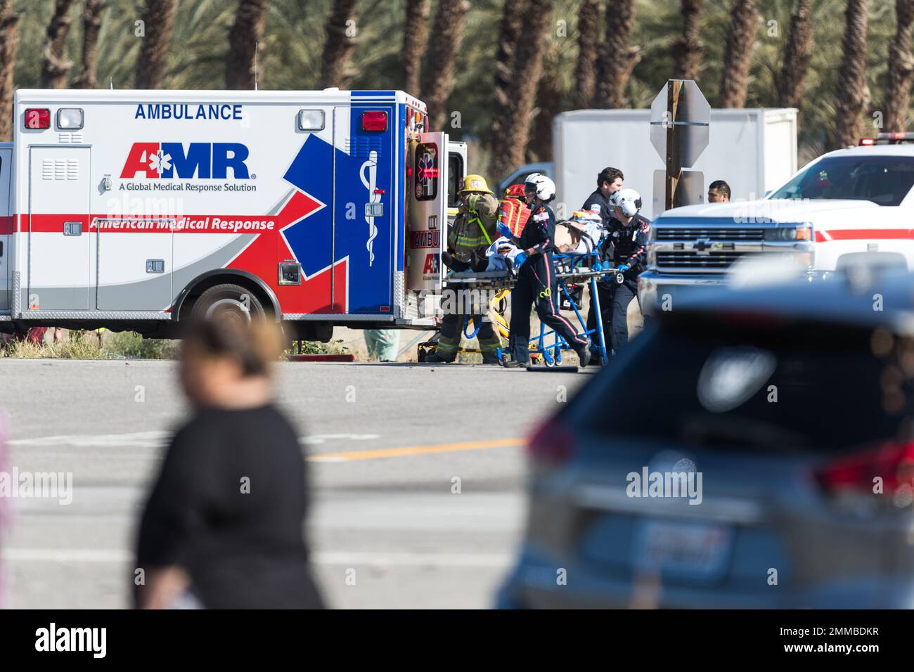 Oasis, California - January 29, 2023. The aftermath of a vehicle ...