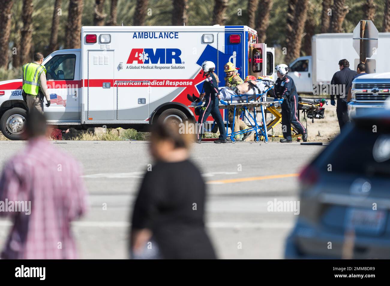 Oasis, California - January 29, 2023. The aftermath of a vehicle ...