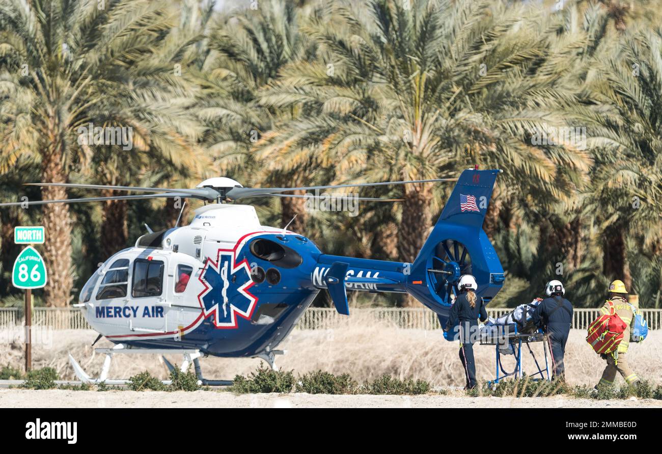 Oasis, California - January 29, 2023. The aftermath of a vehicle ...