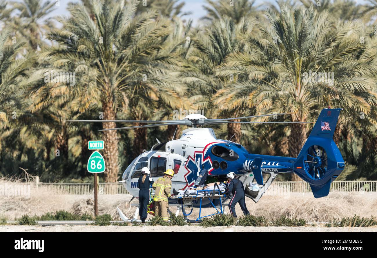 Oasis, California - January 29, 2023. The aftermath of a vehicle ...