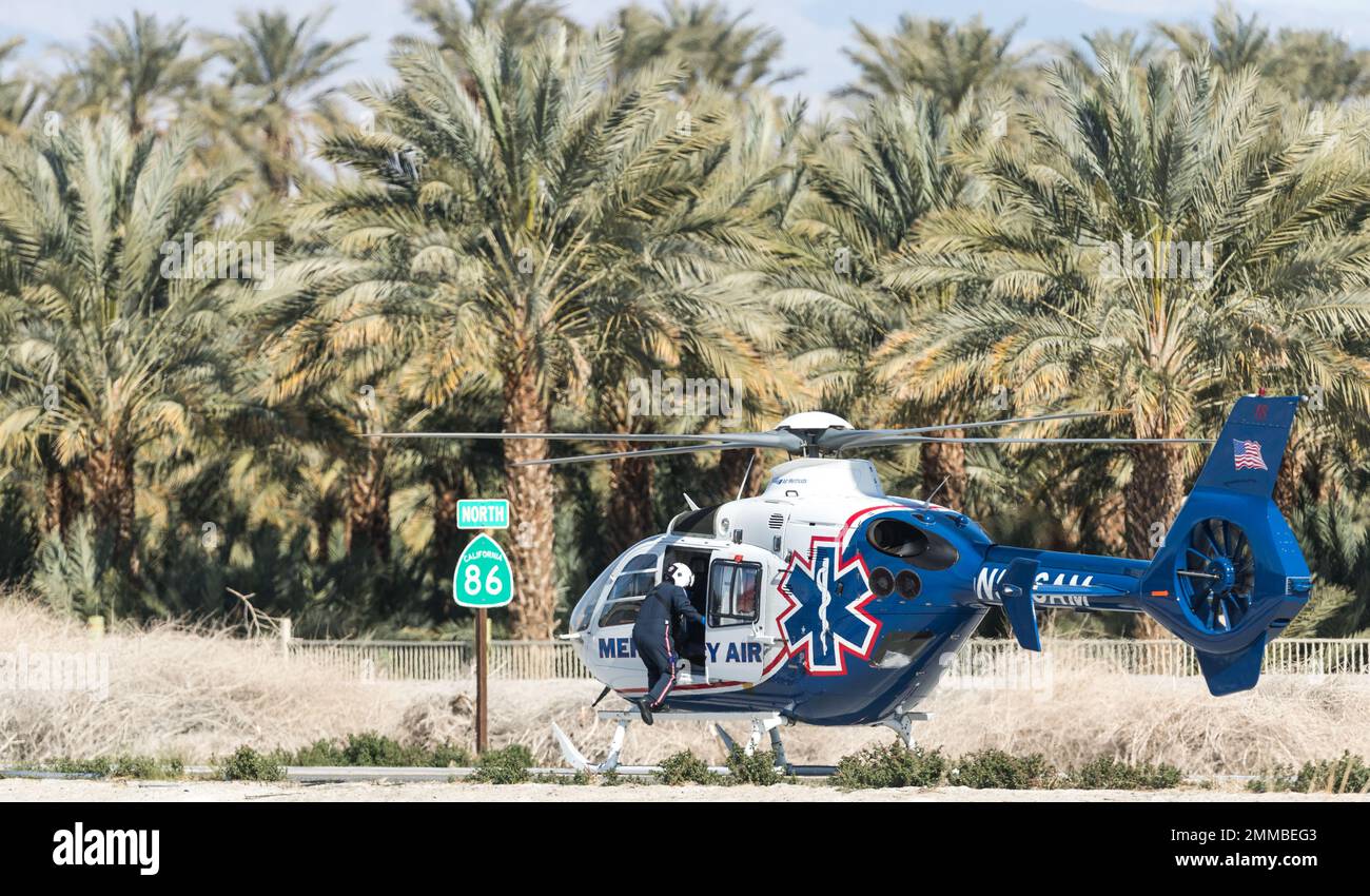 Oasis, California - January 29, 2023. The aftermath of a vehicle ...