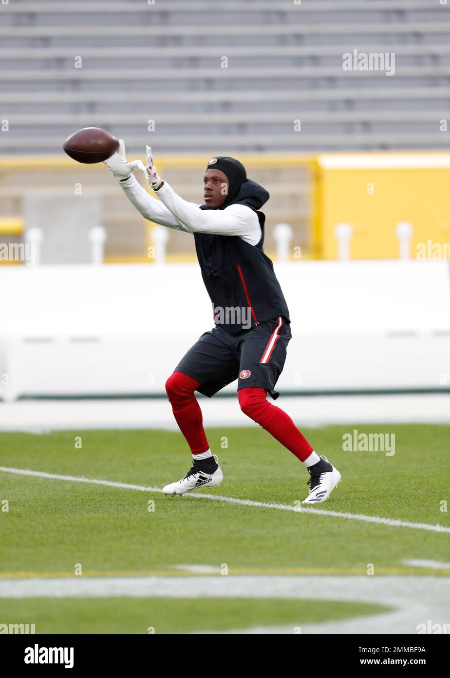 San Francisco 49ers wide receiver Richie James warms up before an NFL ...