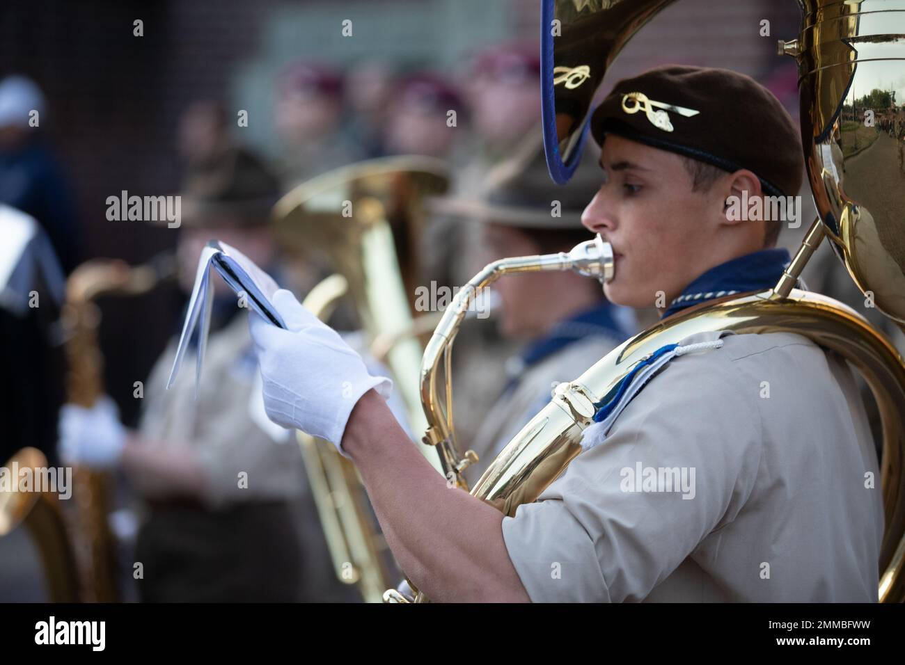 A group of Dutch musicians play in a ceremony during the anniversary of ...