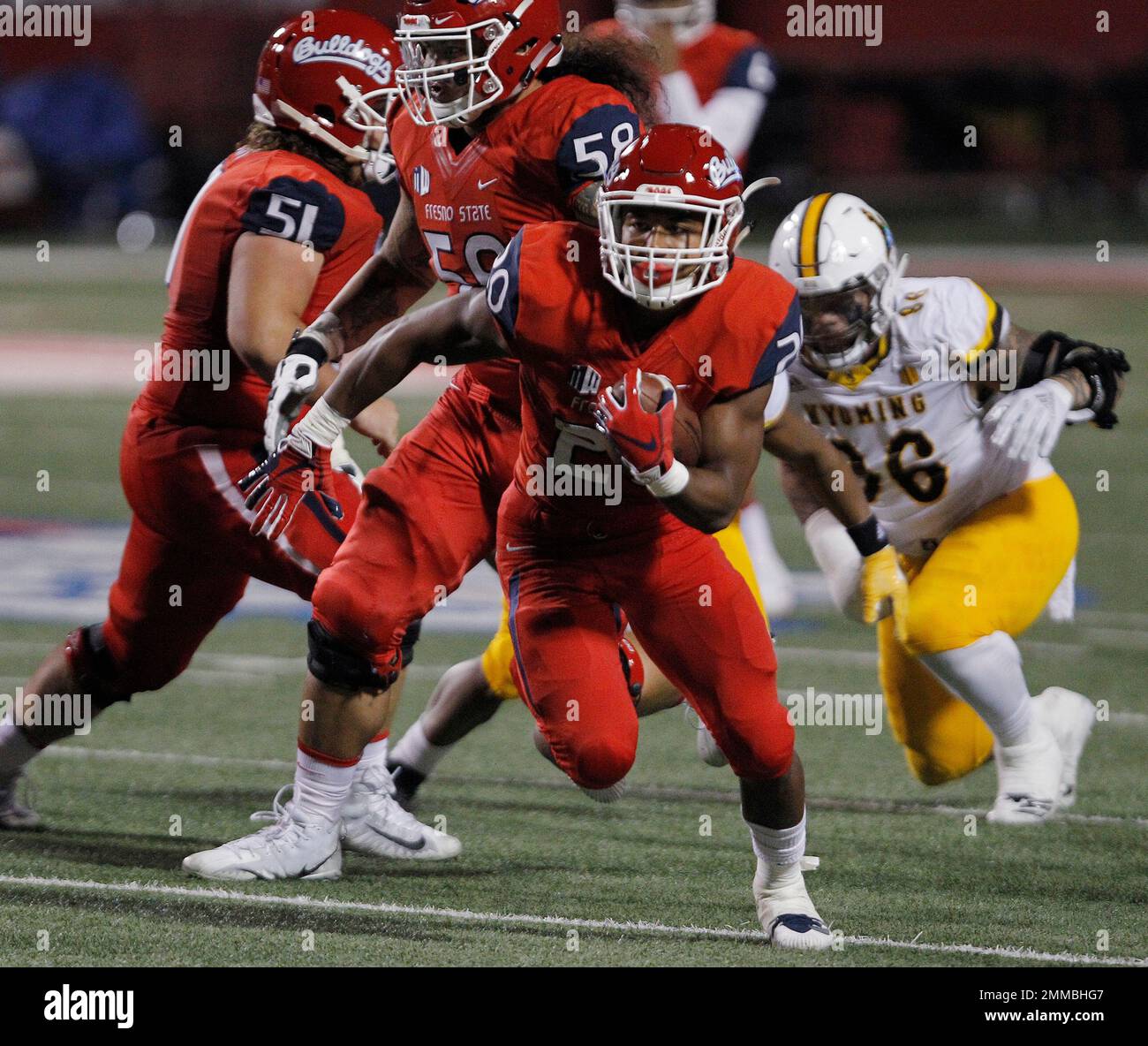 Fresno State running back Ronnie Rivers on a long run against Wyoming ...