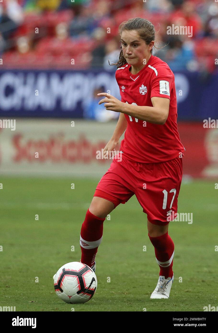Canada midfielder Jessie Fleming controls the ball during a soccer ...