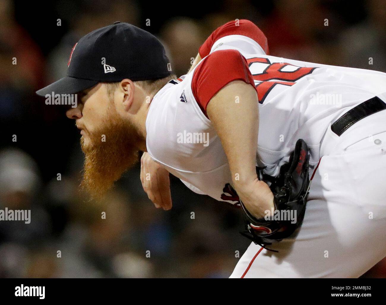 Boston Red Sox relief pitcher Craig Kimbrel looks to throw during the ...