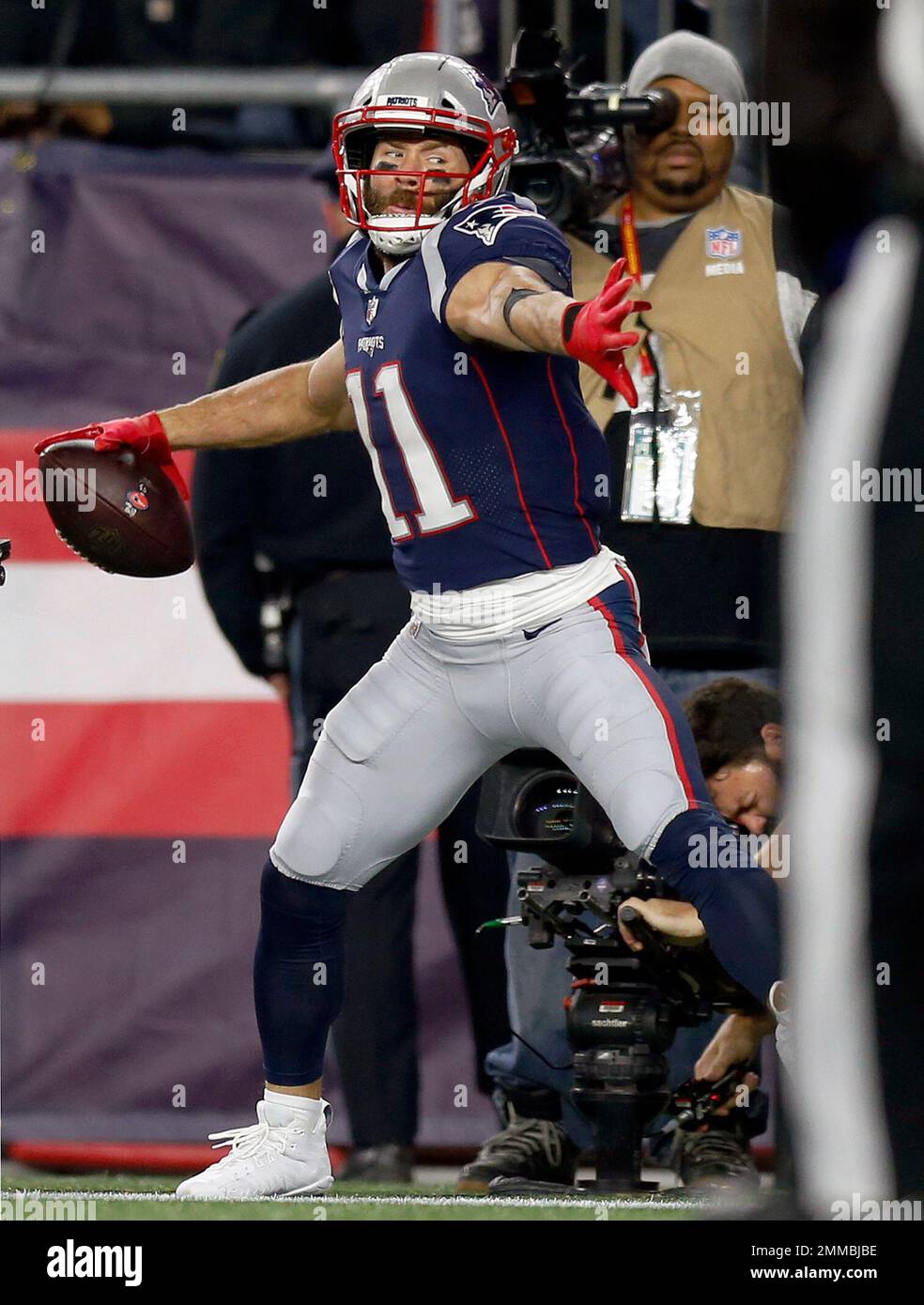 New England Patriots wide receiver Julian Edelman celebrates his ...