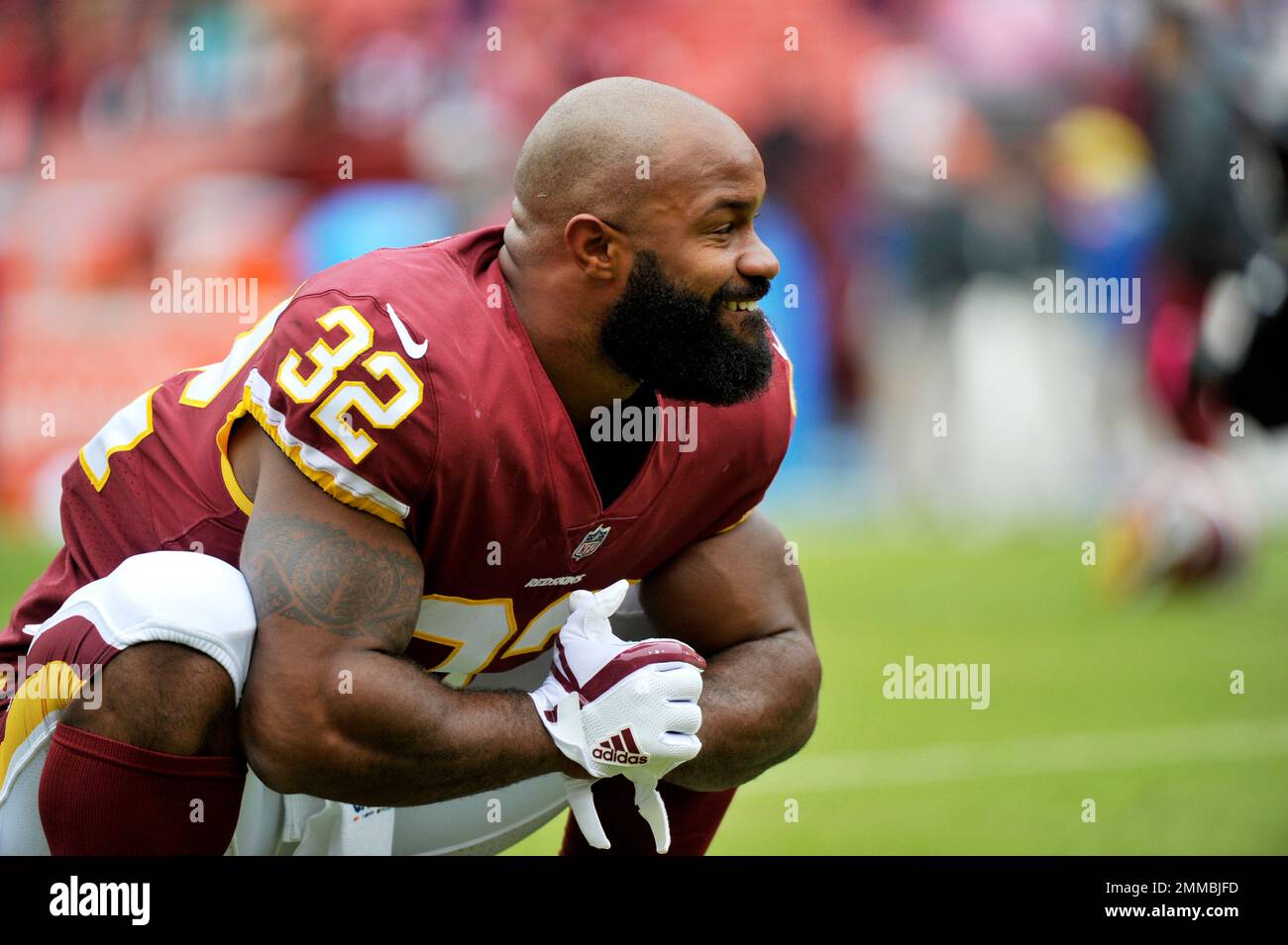 Washington Redskins running back Samaje Perine stretches prior to an ...