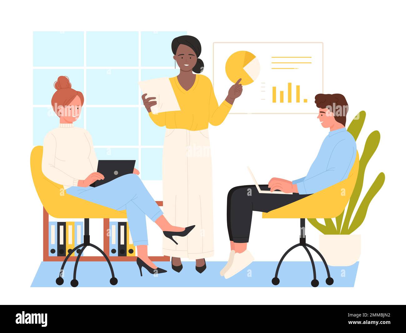 Business presentation in office vector illustration. Cartoon team of ...