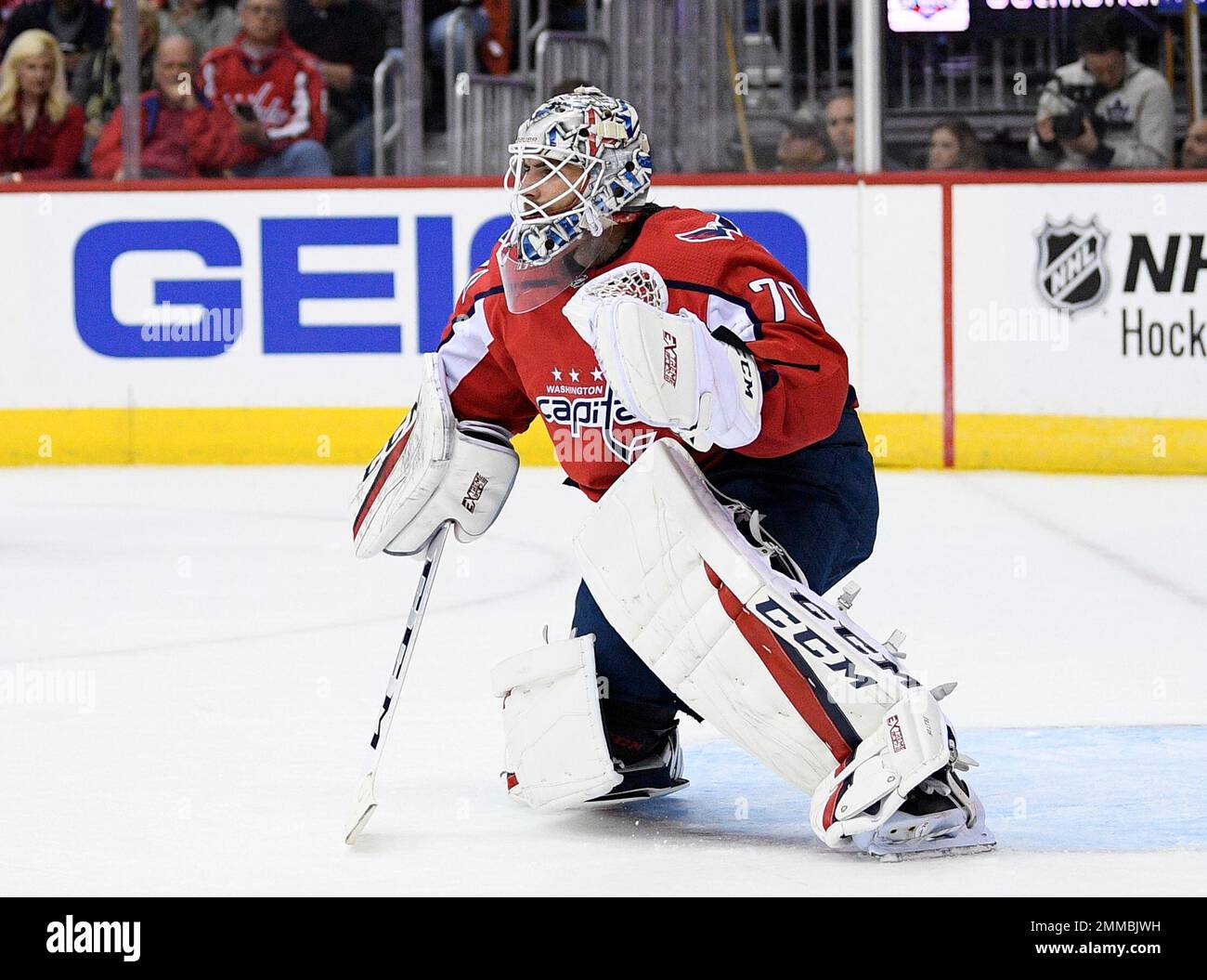Washington Capitals goaltender Braden Holtby (70) stands on the ice ...