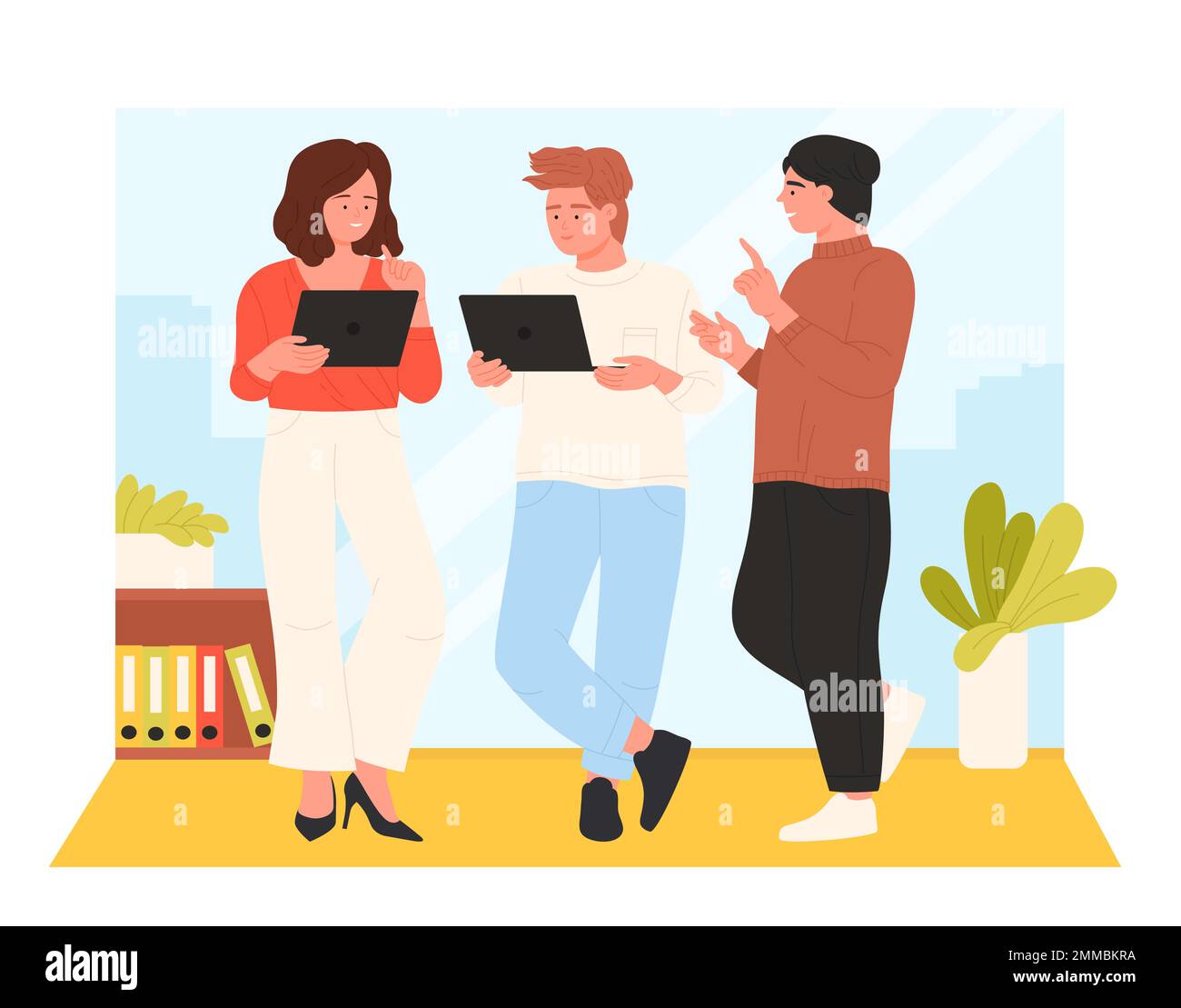 Office conversation on business meeting vector illustration. Cartoon ...