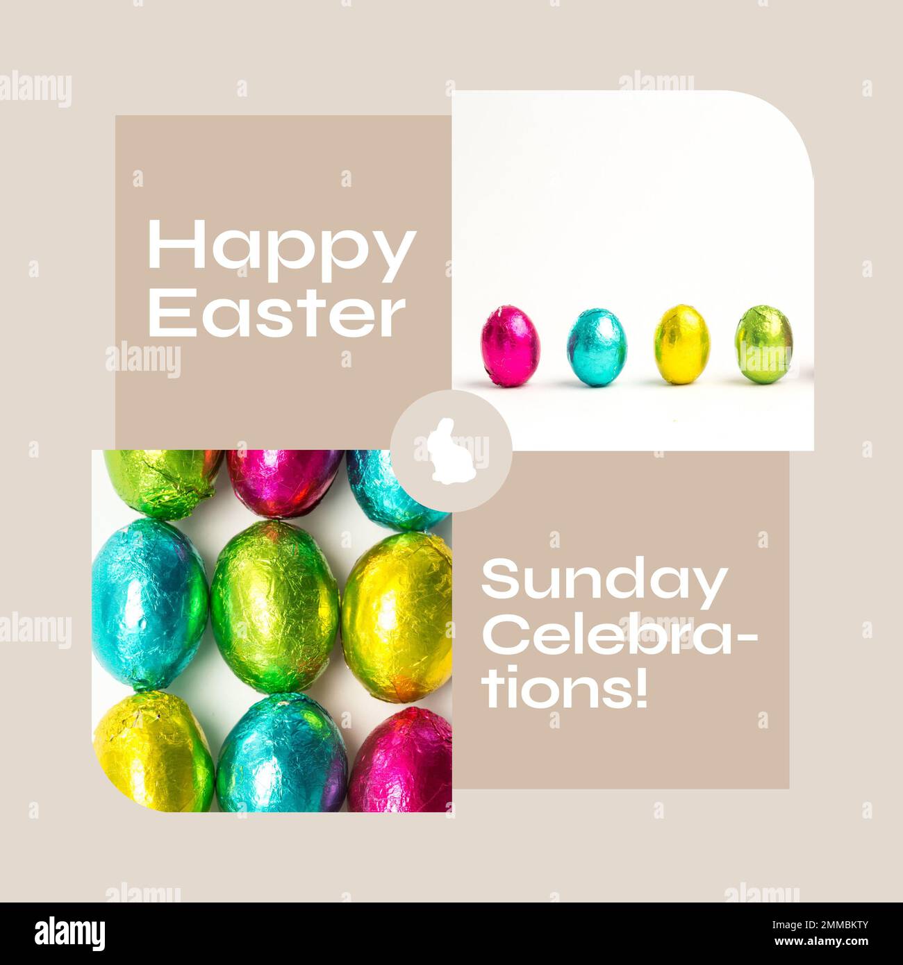 Composition of happy easter sunday text and easter eggs Stock Photo - Alamy