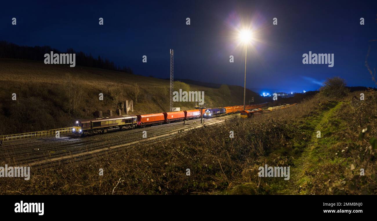 Db Cargo Rail Uk Class 66 Locomotive Waiting To Depart From A Floodlit