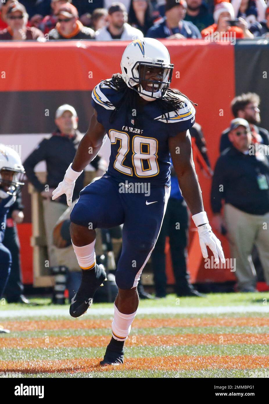 Los Angeles Chargers running back Melvin Gordon celebrates after ...