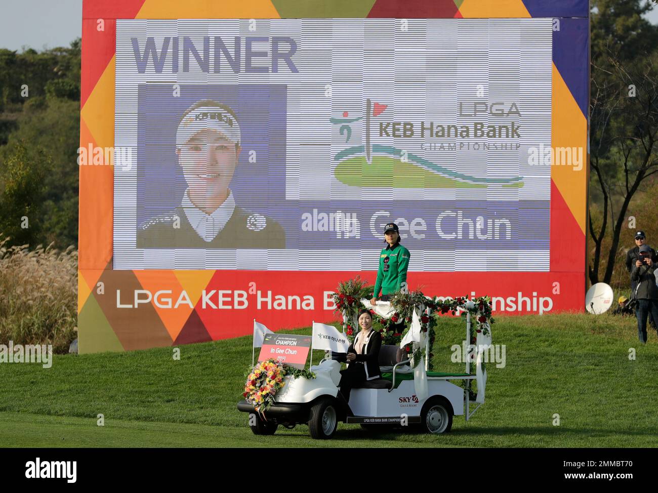 Winner In Gee Chun of South Korea arrives for the winner's ceremony for the LPGA KEB Hana Bank ...