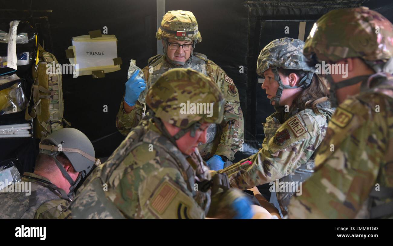 The 111th Medical Group provides aid to a simulated casualty during a ...