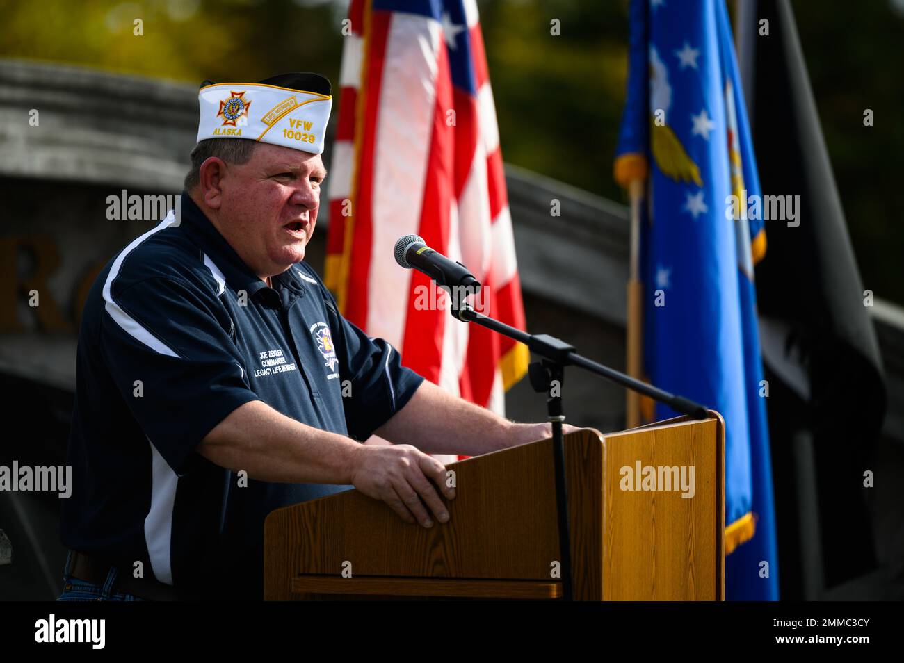 North Pole Veterans of Foreign Wars commander Joe Ziegler delivers a ...