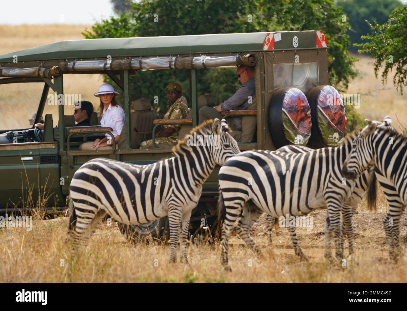 First lady Melania Trump watches zebras during a safari guided by Nelly ...