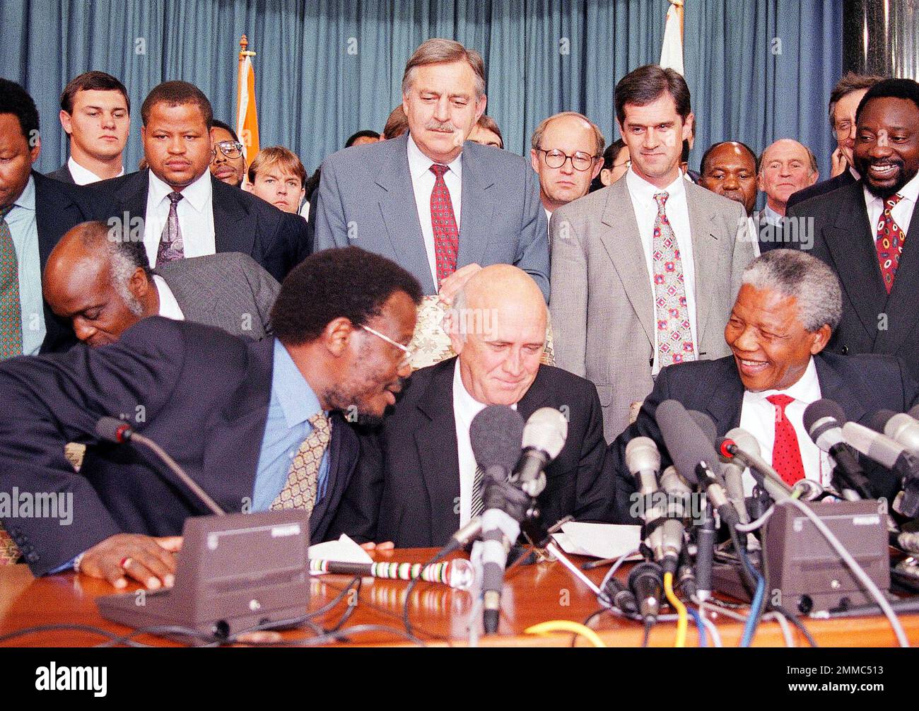 FILE - This April 19, 1994 file photo shows in the front row; Inkatha ...