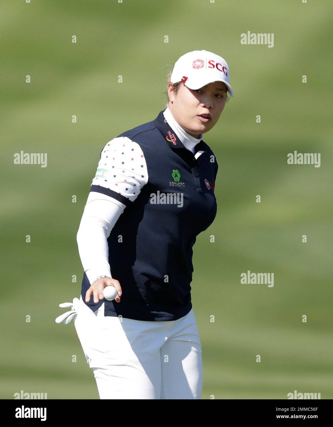 Ariya Jutanugarn of Thailand gestures on the 9th hole during the second ...