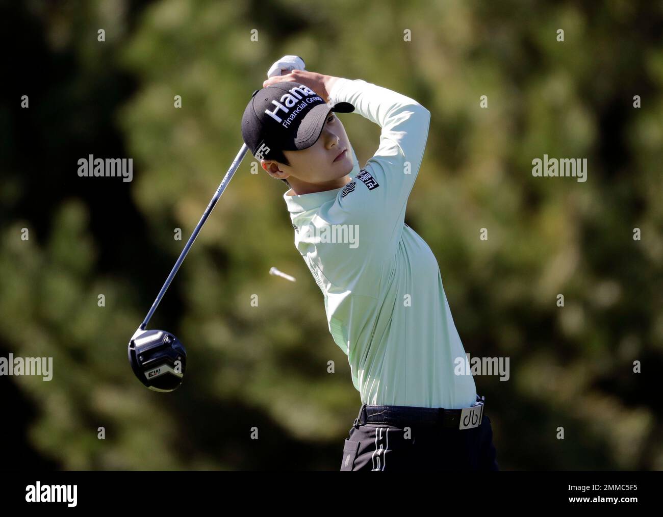 Sung Hyun Park of South Korea watches her shot on the second hole ...