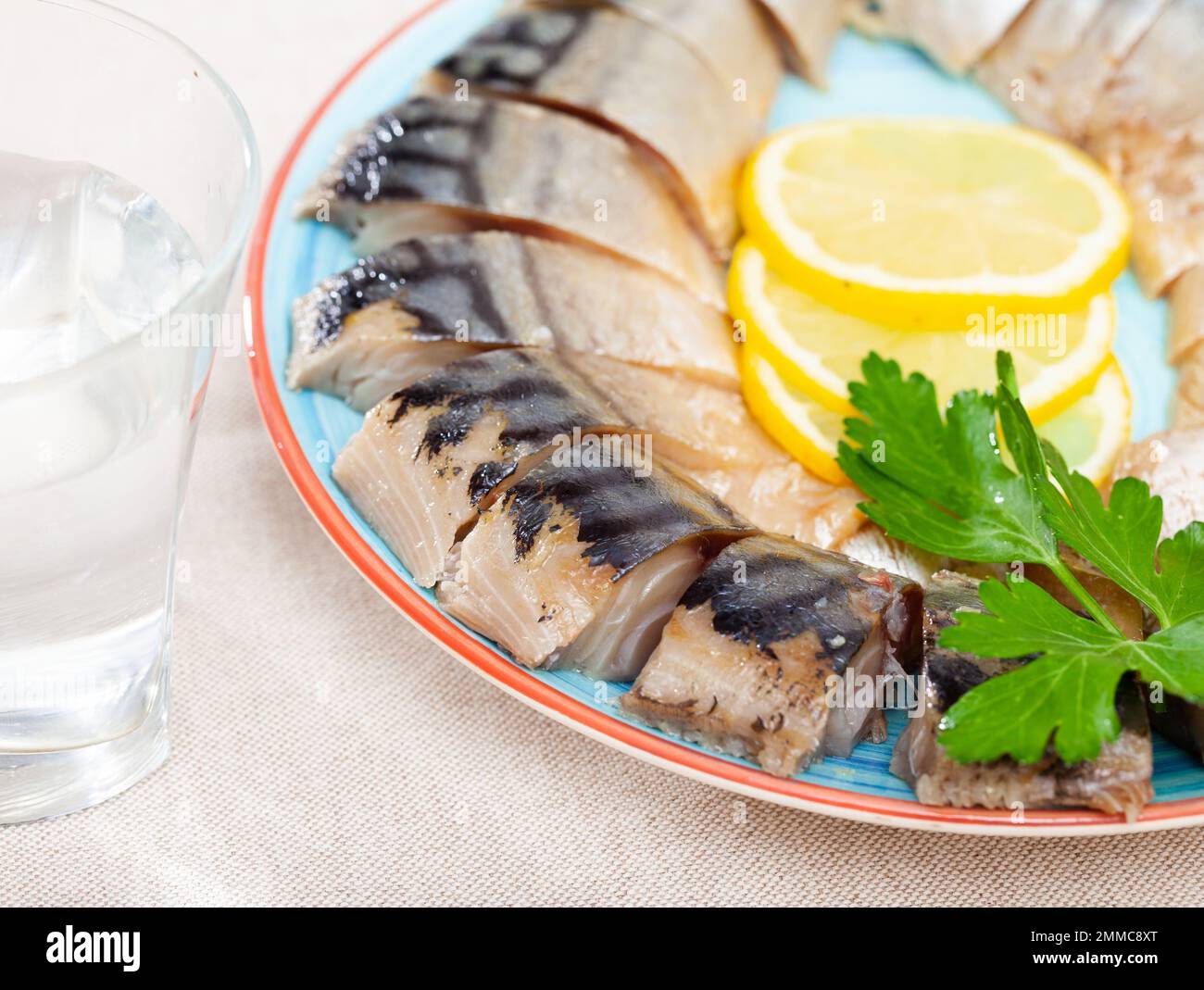 Sliced skinless cold-smoked mackerel Stock Photo - Alamy