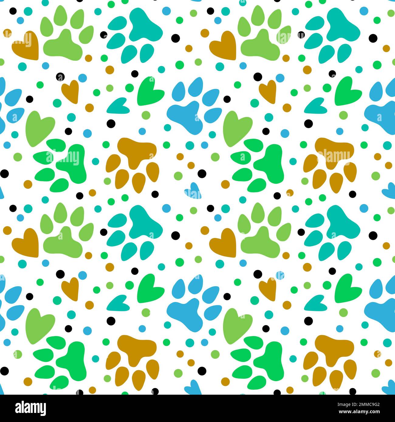 Cartoon animals seamless footprints dig and cat and polka dots and ...