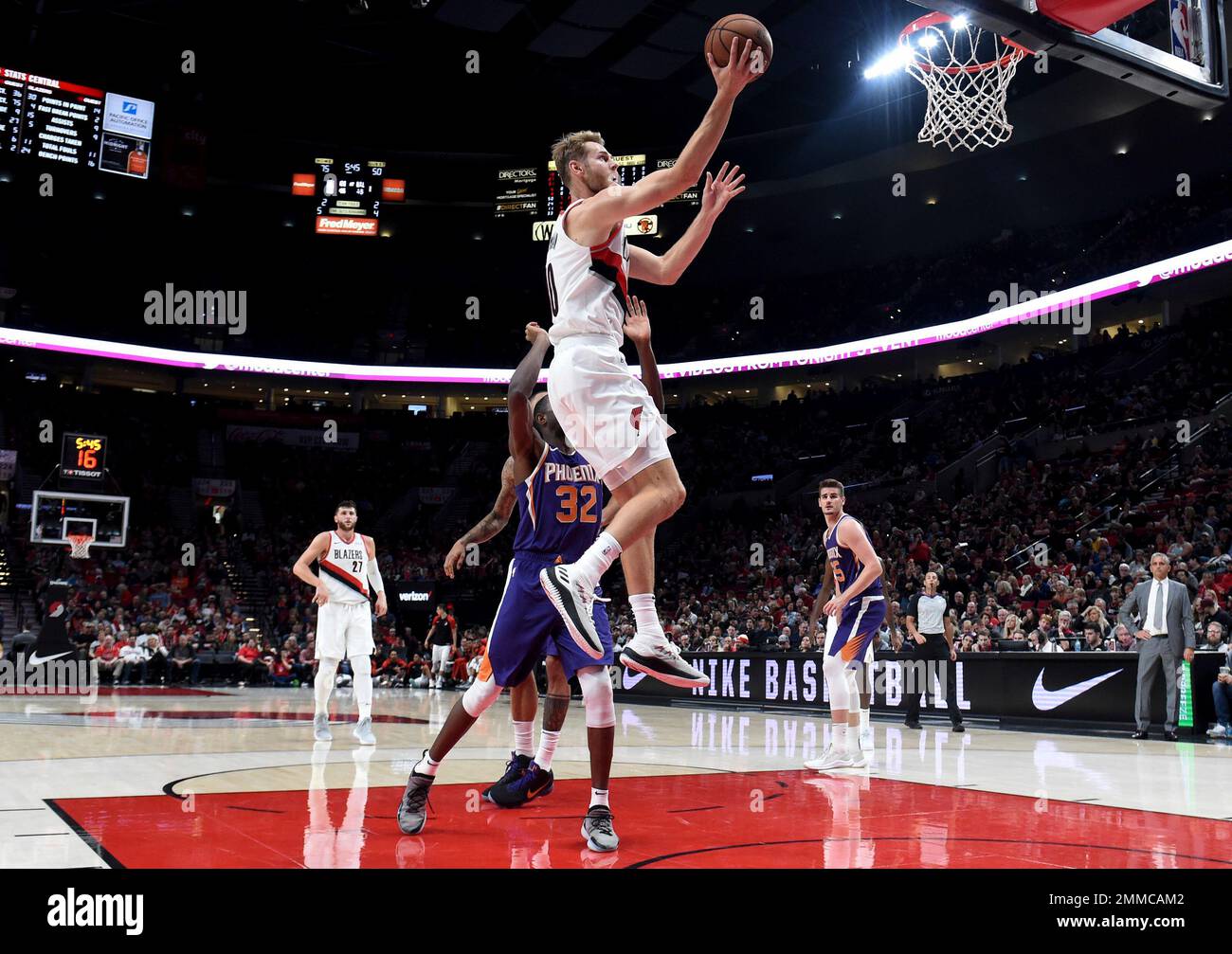 Portland Trail Blazers forward Jake Layman drives to the basket in ...