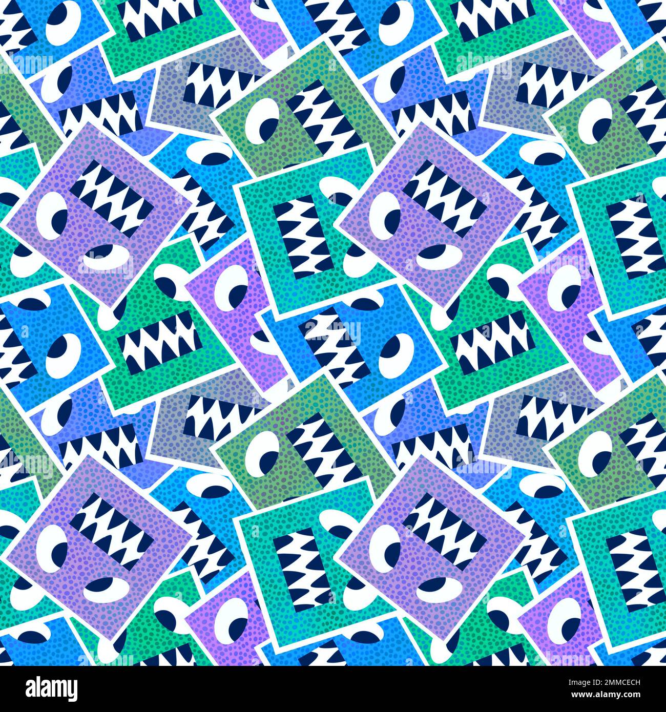 Cartoon geometric aliens seamless monster square pattern for wrapping ...