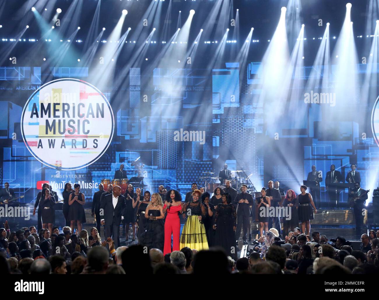 Tracee Ellis Ross, center, speaks at the conclusion of the American ...