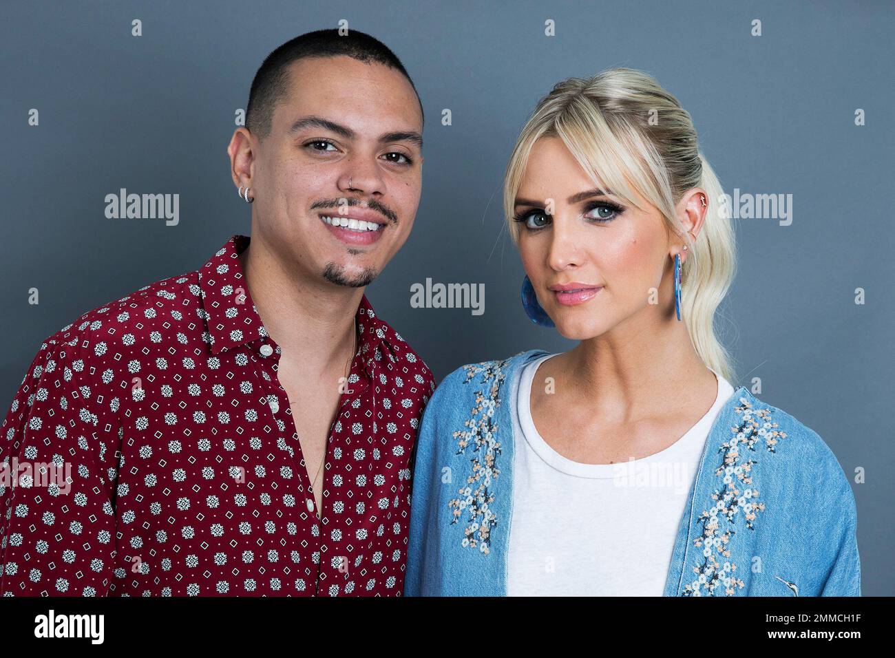In this Sept. 6, 2018 photo, Evan Ross and Ashlee Simpson pose for a ...