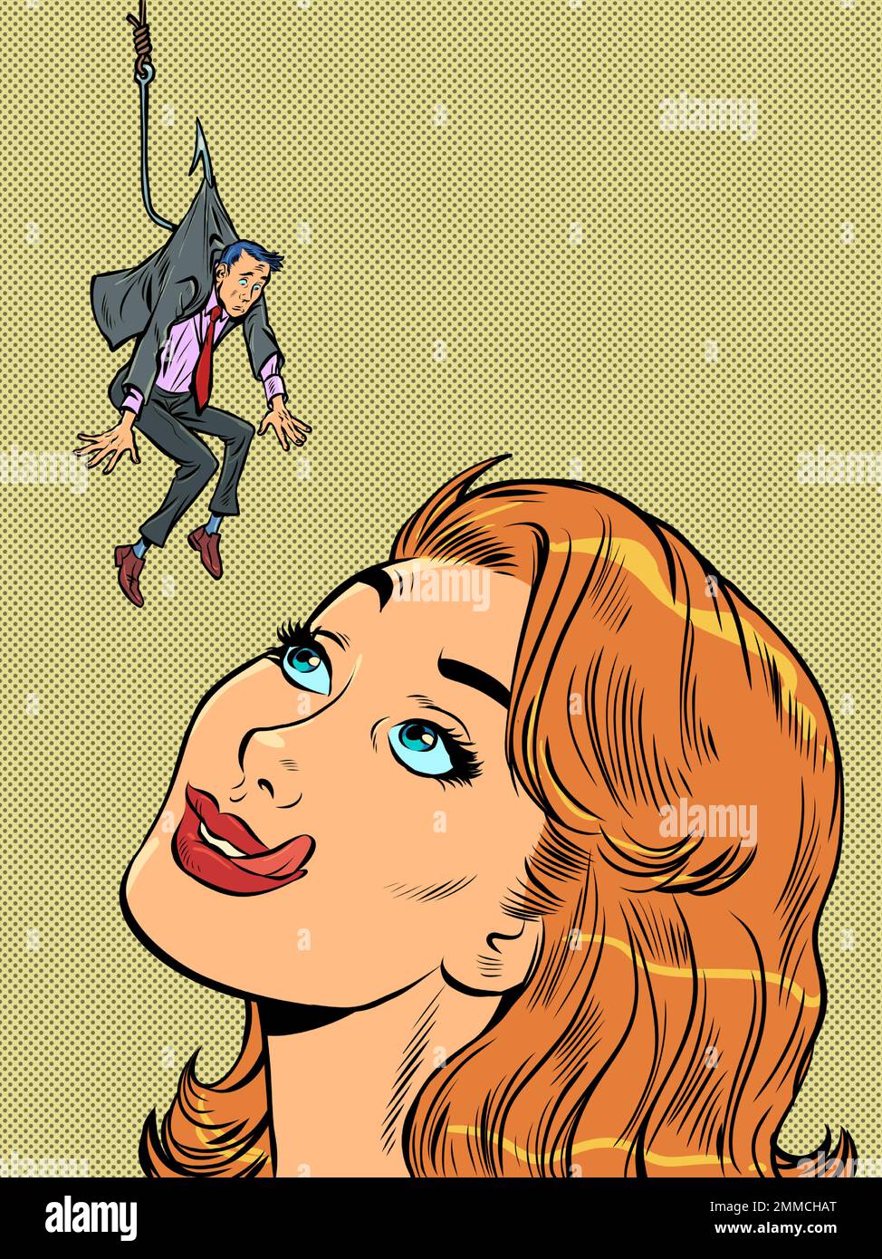 man and woman, temptation Lure trap people on a fishing hook. Dangerous ...