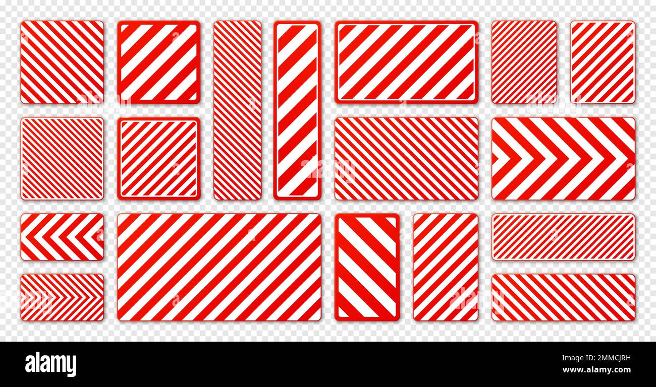 Various white and red warning signs with diagonal lines. Attention ...