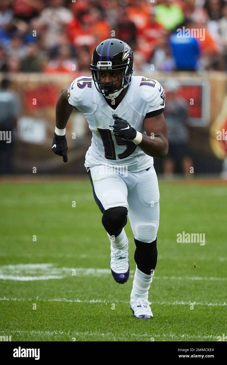Baltimore Ravens wide receiver Michael Crabtree (15) runs a route ...