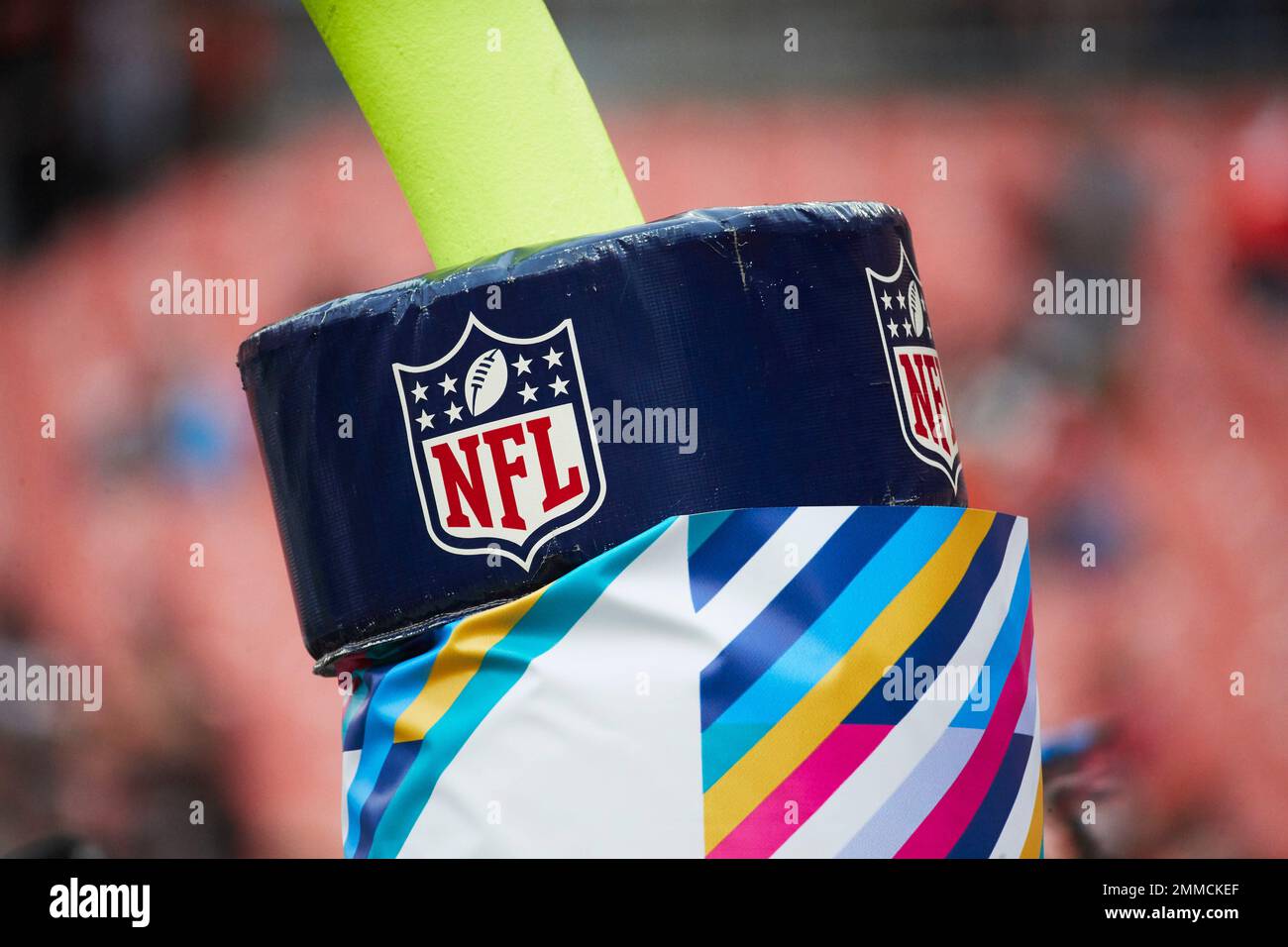 NFL logo on the goalpost pad during an NFL football game at First ...