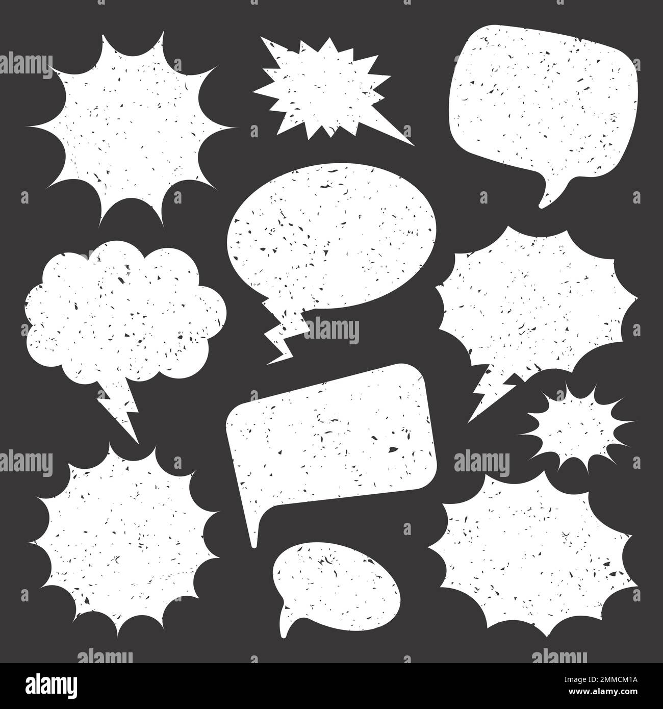 White grunge comic speech bubbles on dark background. Hand drawn retro ...