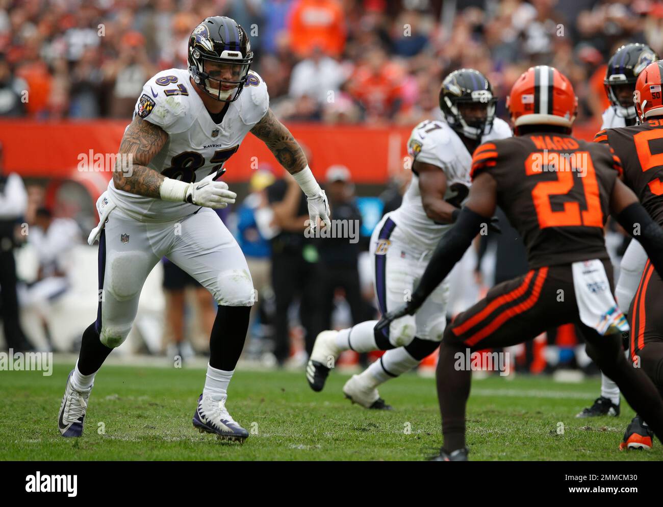 Baltimore Ravens tight end Maxx Williams (87) leaves the line against ...