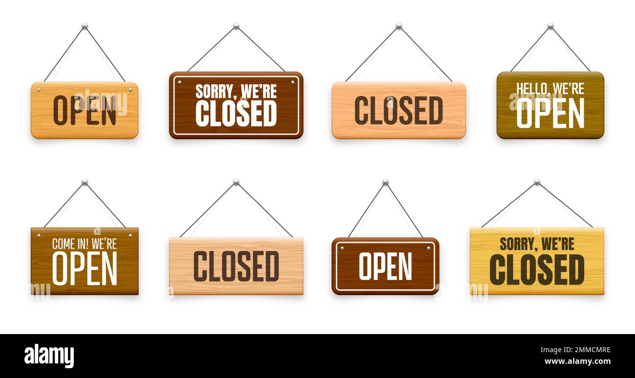 Wooden open or closed hanging signboards. Made of wood door sign for ...